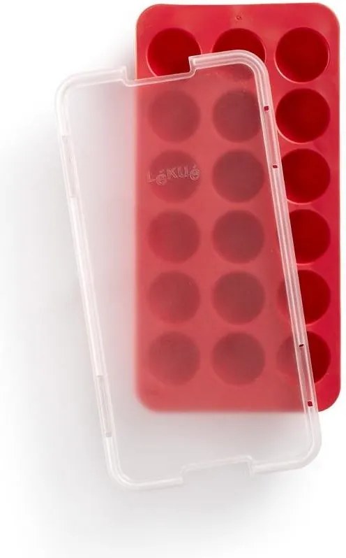 Lékué silikonová forma na led round ice cube tray 18 kostek červená