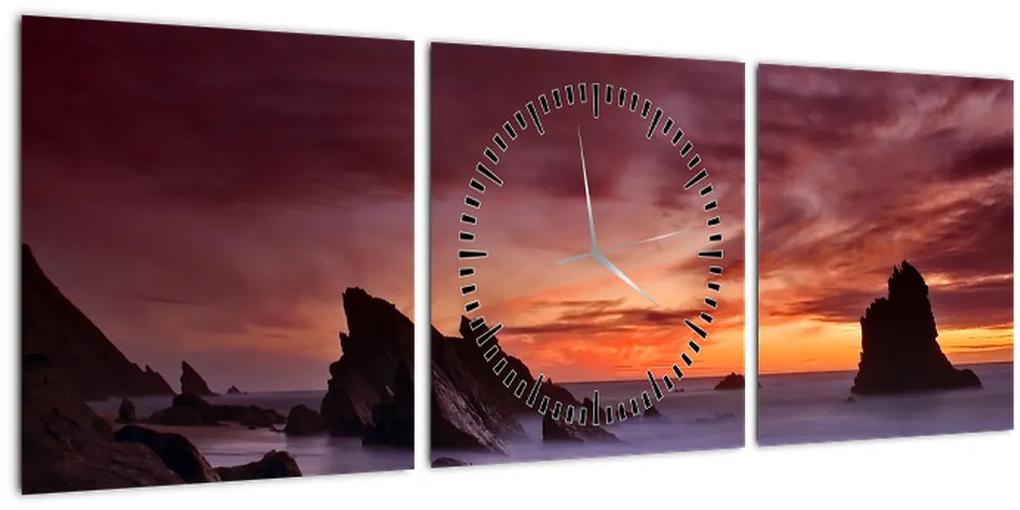 Obraz západu slunce na pobřeží (s hodinami) (90x30 cm)