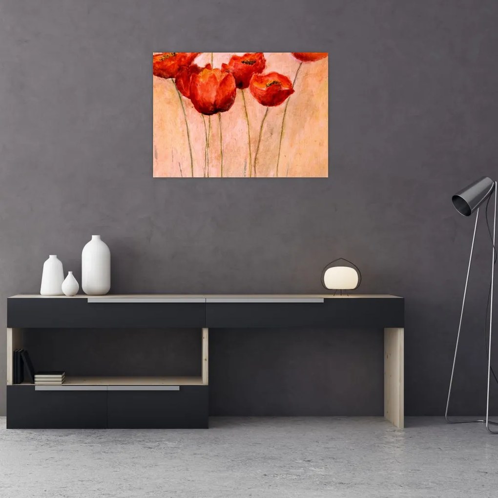 Skleněný obraz - Červené tulipány (70x50 cm)
