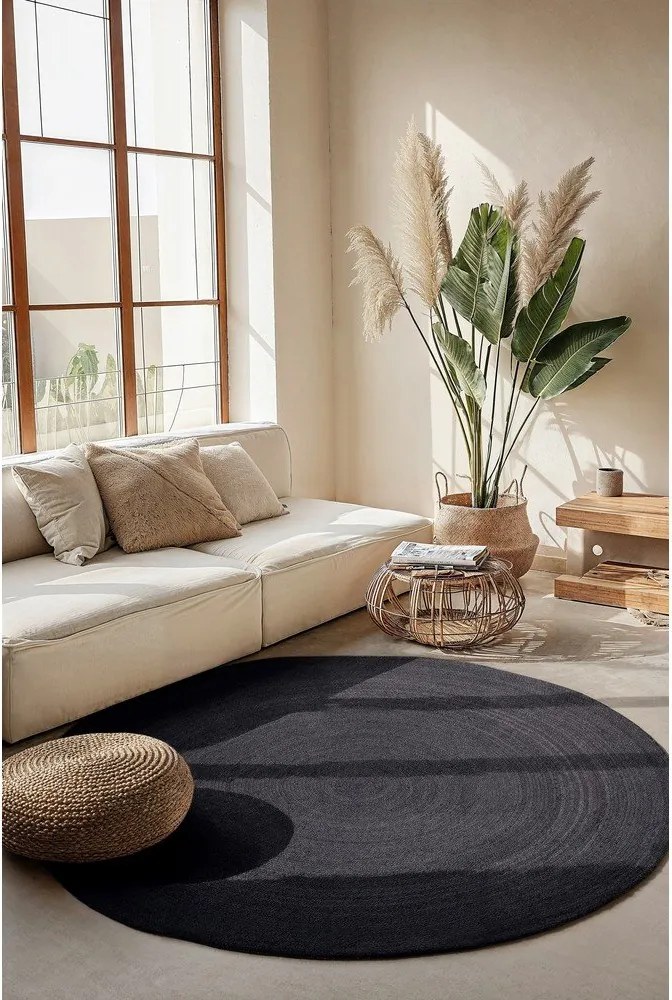 Černý oboustranný/ručně tkaný jutový kulatý koberec ø 200 cm Braided – Hanse Home