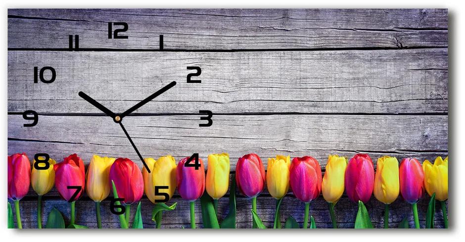 Wallmuralia Skleněné hodiny na stěnu Tulipány na stromě 60x30 cm