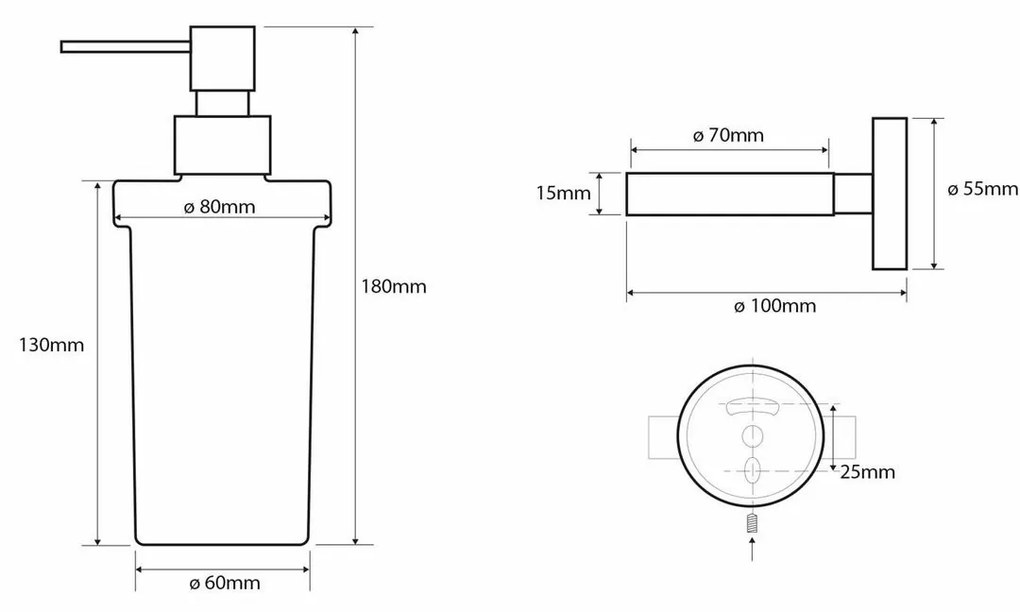 Sapho XR101W X-Round White dávkovač mýdla 230 ml, mléčné sklo/bílá