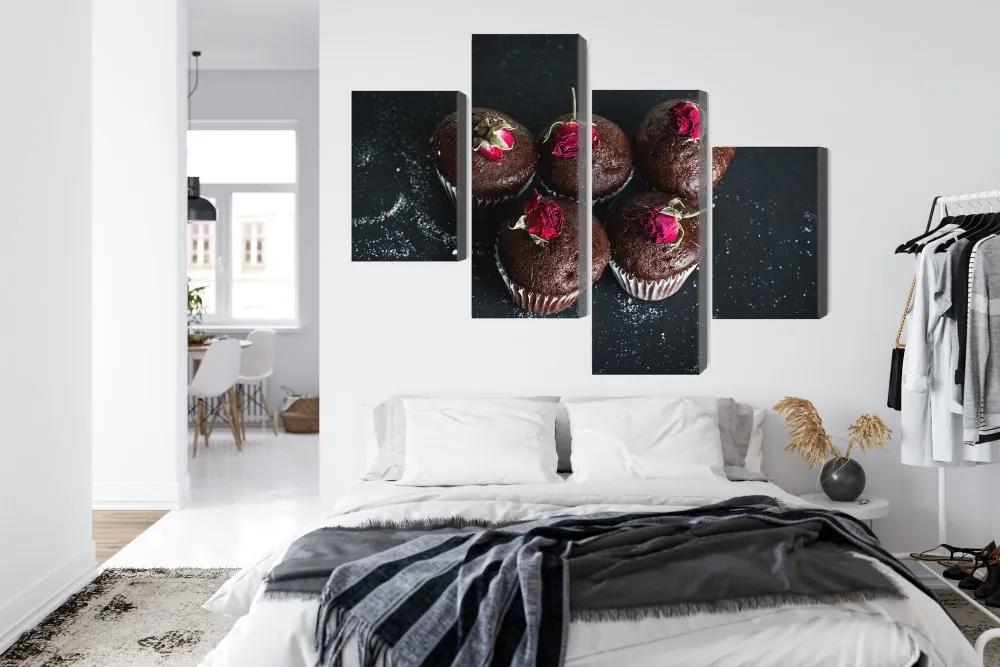Vícedílný obraz Čokoládové Muffiny S Růží Nedostatek Nedostatek Přírodní plátno 160x100