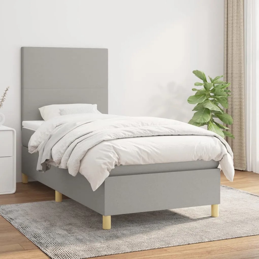Box spring postel s matrací světle šedý 100 x 200 cm textil 3142153