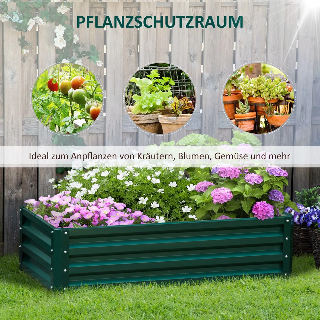 Outsunny Vyvýšený ocelový květináč Nerezový zeleninový záhon s otevřeným dnem pro zahradní balkon Zelený 120x60x30,5 cm |