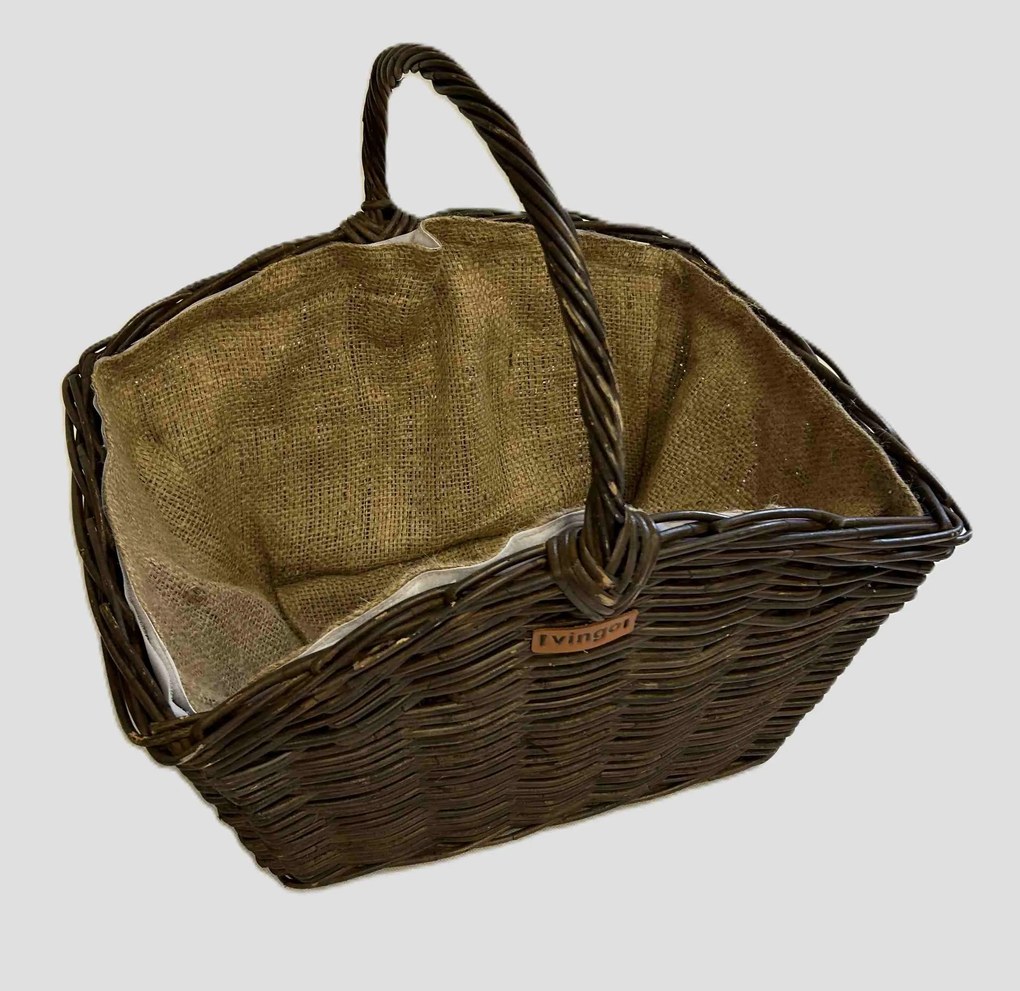 Vingo Hnědý ratanový koš na dřevo s textilií, 42 x 30 cm