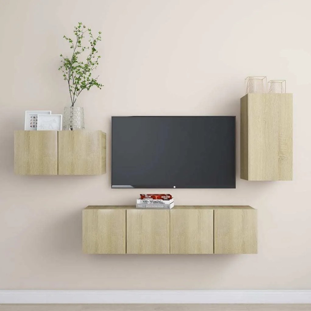 vidaXL 4dílný set TV skříněk dřevotříska [3079097] Barva: Betonová šedá