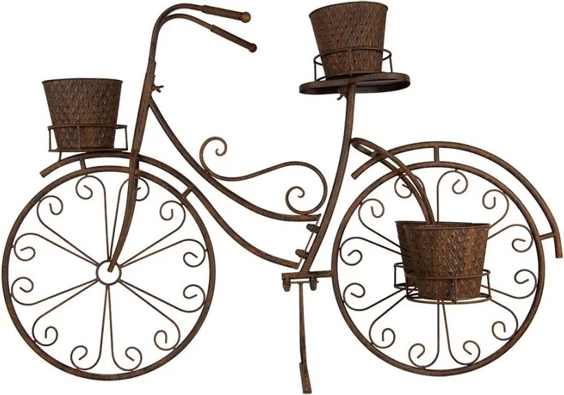 Hnědý antik kovový držák na květiny kolo s květináčky Bicycle - 107*35*70 cm