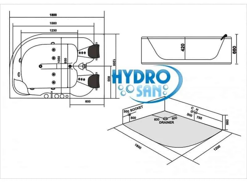 NIKIDO - H Masážní vana CARMEN pravá 180x120x66 s ohřívačem