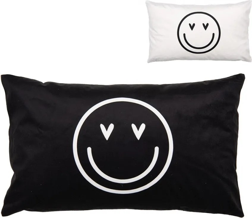 Černo-bílý povlak na polštář se smajlíky Heart & Smile - 30*50 cm