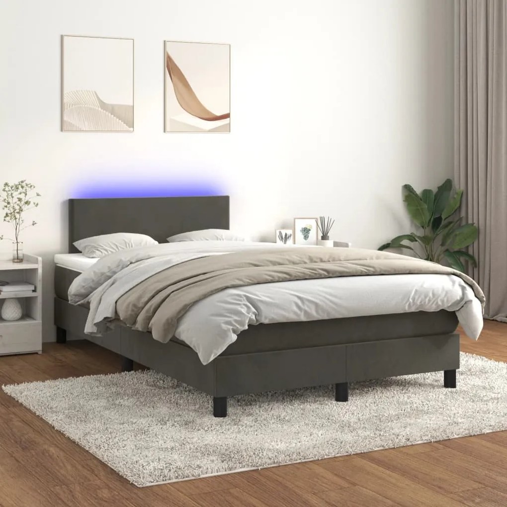 Box spring postel s matrací a LED tmavě šedá 120x200 cm samet