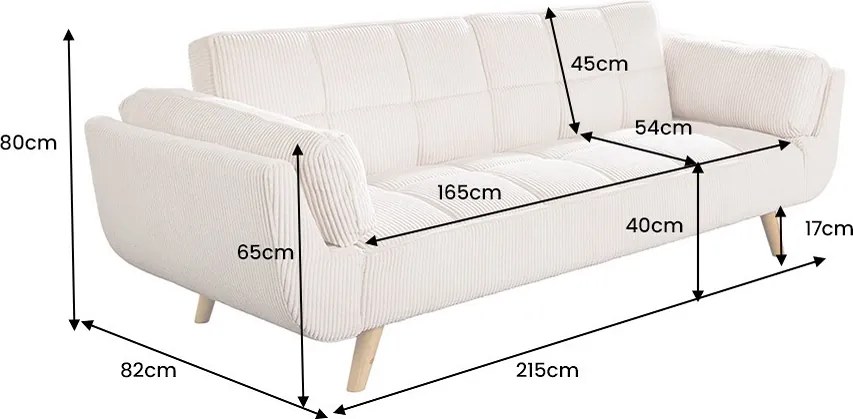 Designová rozkládací pohovka Bailey 215 cm béžový manšestr