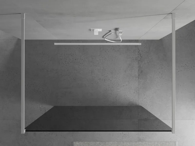 Mexen Kioto, průchozí sprchová zástěna 110 x 200 cm, grafit 8 mm, 2x bílá stabilizační rozpěra, 800-110-002-20-40