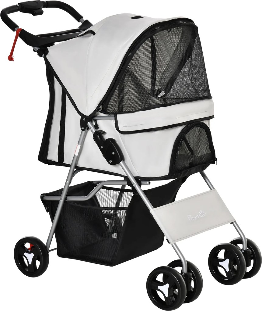 Skládací kočárek pro psy PawHut - Kočárek pro malé psy s nastavitelnou stříškou, úložným košíkem, 2 otočnými koly, nosnost 15 kg, rozměry 75x46x94 cm…