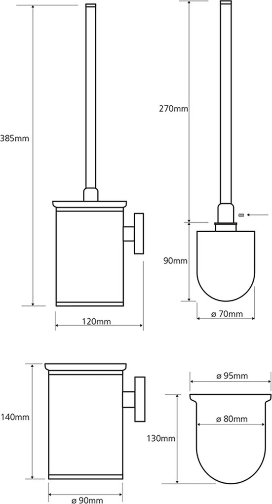 Sapho Sapho, X-ROUND WC kartáč válcový, malý, černý kartáč, chrom, XR305