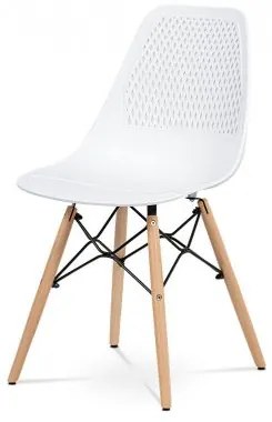 Jídelní židle - bílý plast, masiv buk, přírodní odstín, kov černý matný lak