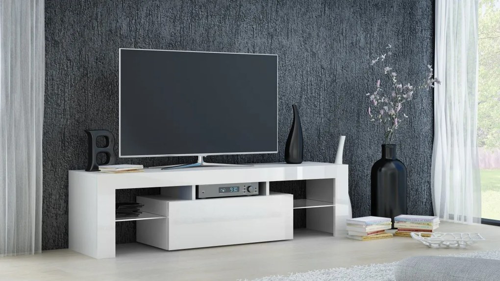 TP Living TV stolek DEKO RTV 140CM bílý lesk/sklo