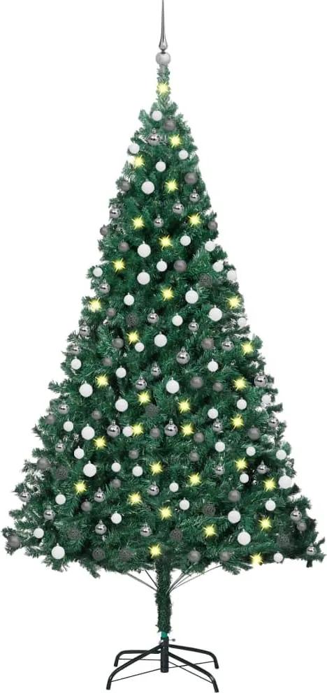 vidaXL Umělý vánoční stromek s LED a sadou koulí bílý 210 cm PVC [3077623] Barva: white and rose