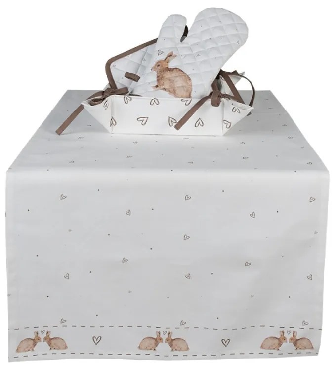 Bílý bavlněný běhoun se vzorem králíčků Bunnies in Love – 50x140 cm