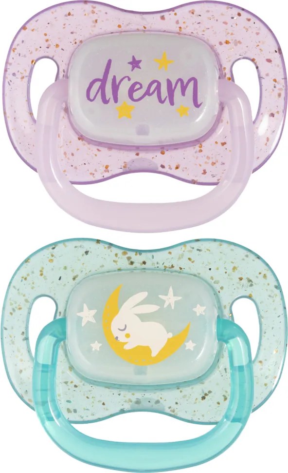 Canpol babies Dudlík svítící silikonový symetrický NIGHTGLOW 6-18m 2ks holka