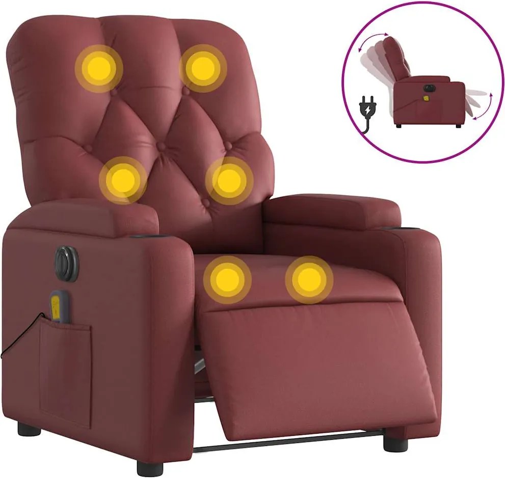 Elektrické masážní polohovací křeslo vínové umělá kůže 3204769