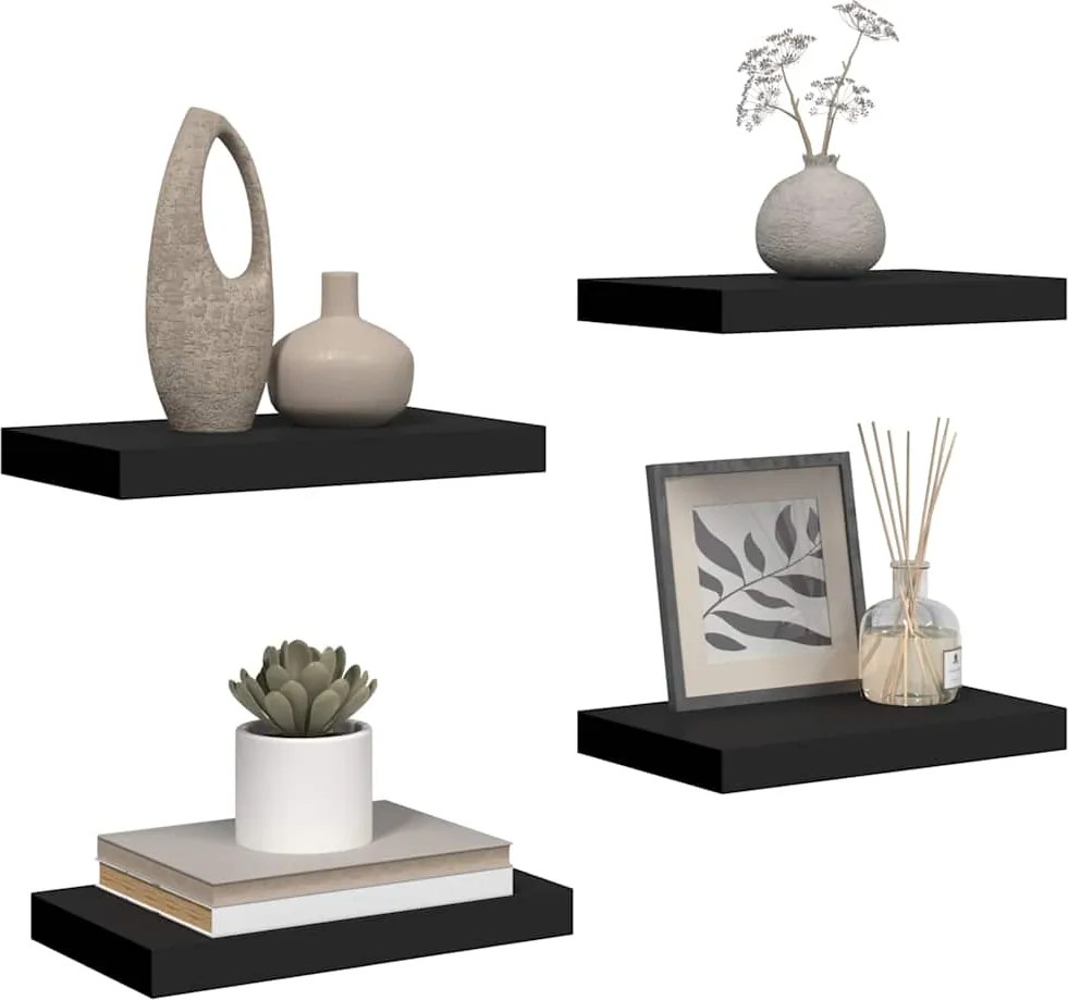 Plovoucí nástěnné police 4 ks černé 40 x 23,5 x 3,8 cm MDF 323828