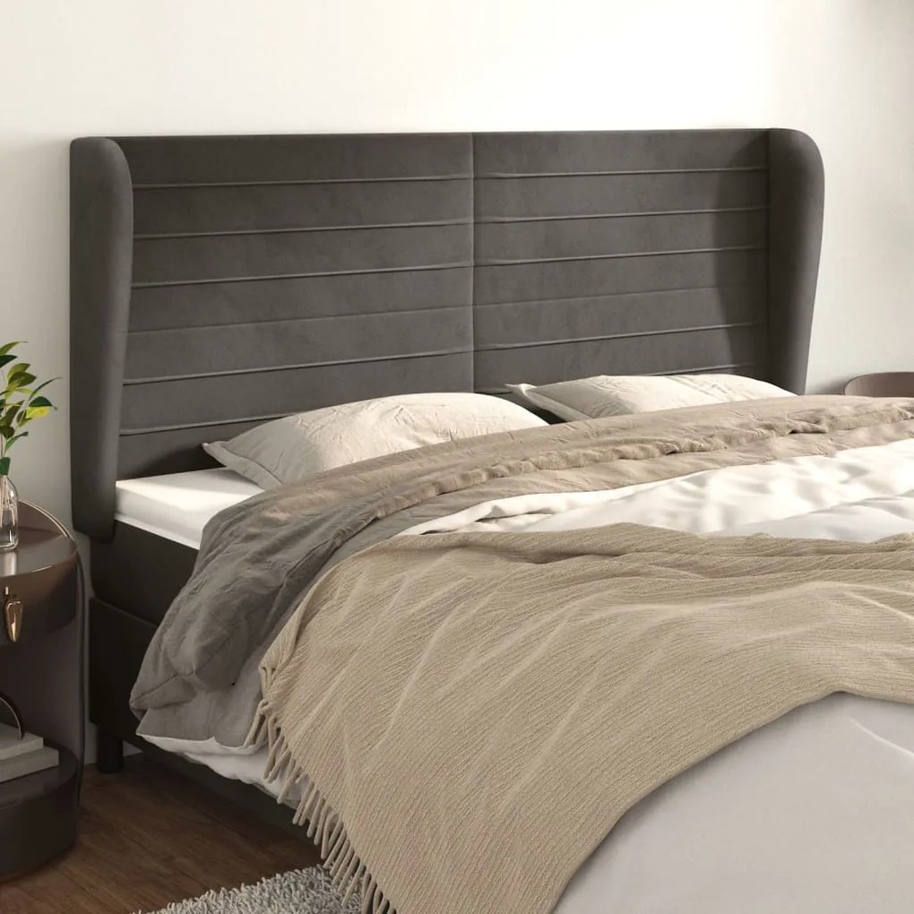 Čelo postele typu ušák tmavě šedé 203x23x118/128 cm samet 3118163
