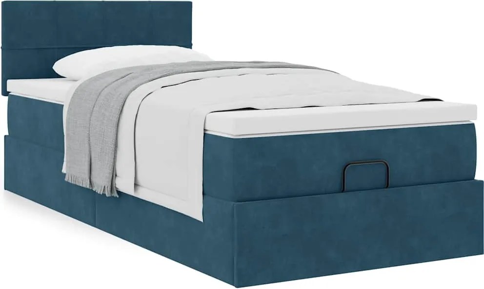 Osmanský rám postele s matrací tmavě modrá 80x200cm samet 3311739