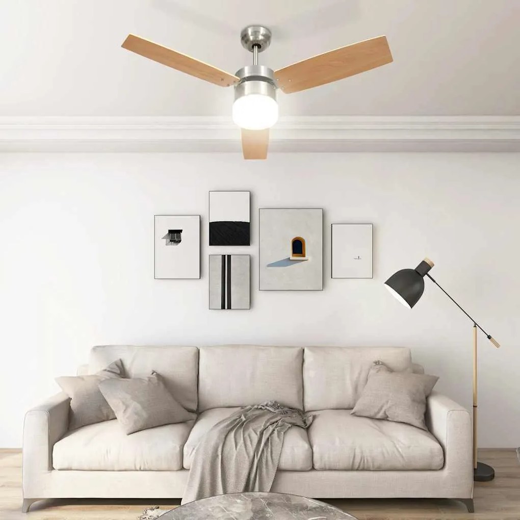 vidaXL Stropní ventilátor světlo a dálkový ovladač 108 cm světle hnědý [51491] Barva: světle hnědá