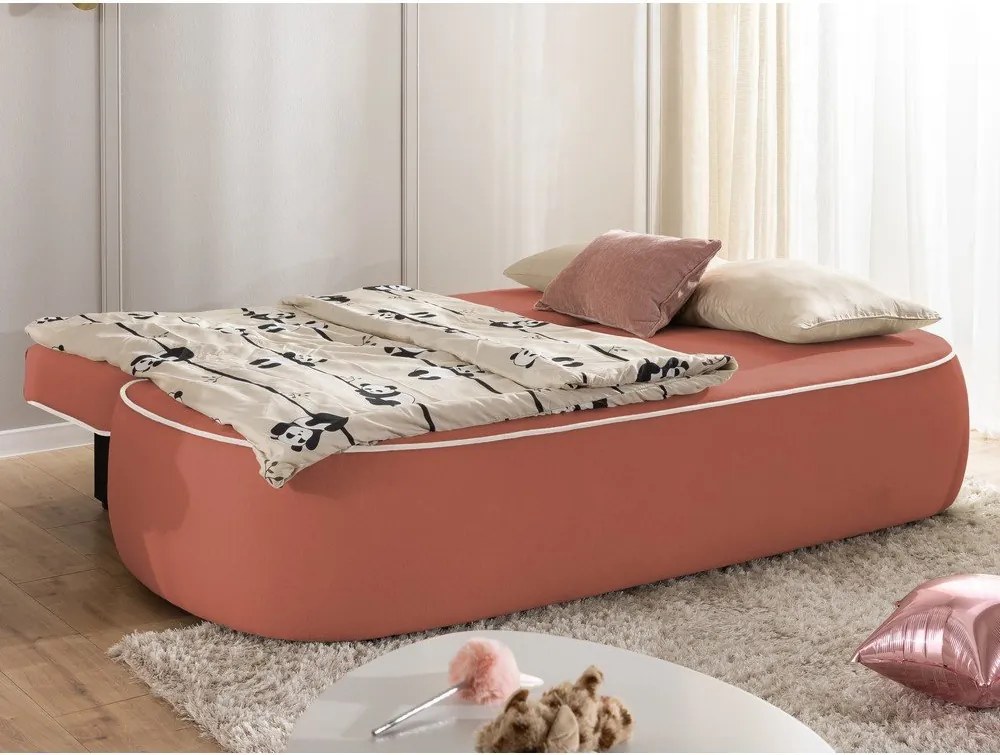 Růžová/světle šedá sametová rozkládací/s úložným prostorem dětská pohovka 210 cm Saga – Ropez