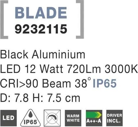 NV 9232115 Zapuštěné svítidlo BLADE černý hliník LED 12W 3000K 38st. IP65 - NOVA LUCE