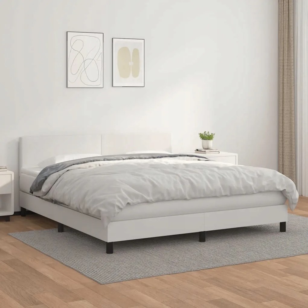 Box Spring Postel S Matrací Umělá Kůže Bílá Hladký design 180 x 200 cm
