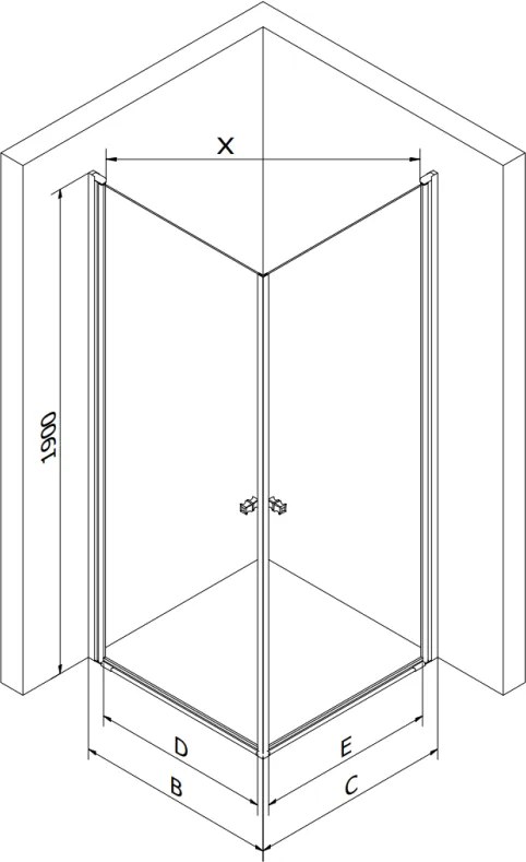 Mexen Pretoria Duo, sprchový kout se 2-křídlými dveřmi 90 (dveře) x 80 (dveře) cm, 6mm čiré sklo, zlatý profil + sprchová vanička, 852-090-080-50-02-4010G