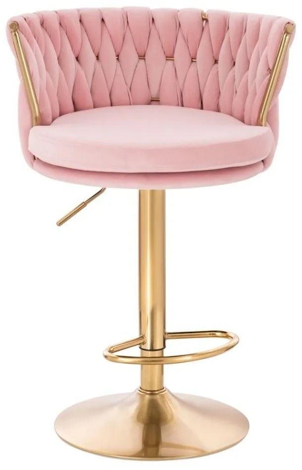 LuxuryForm DESIGN Barová židle LYON VELUR na zlaté kulaté podstavě - růžová