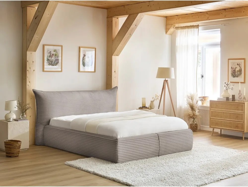 Taupe čalouněná dvoulůžková postel s úložným prostorem s roštem 180x200 cm Jade - II. jakost – Bobochic Paris