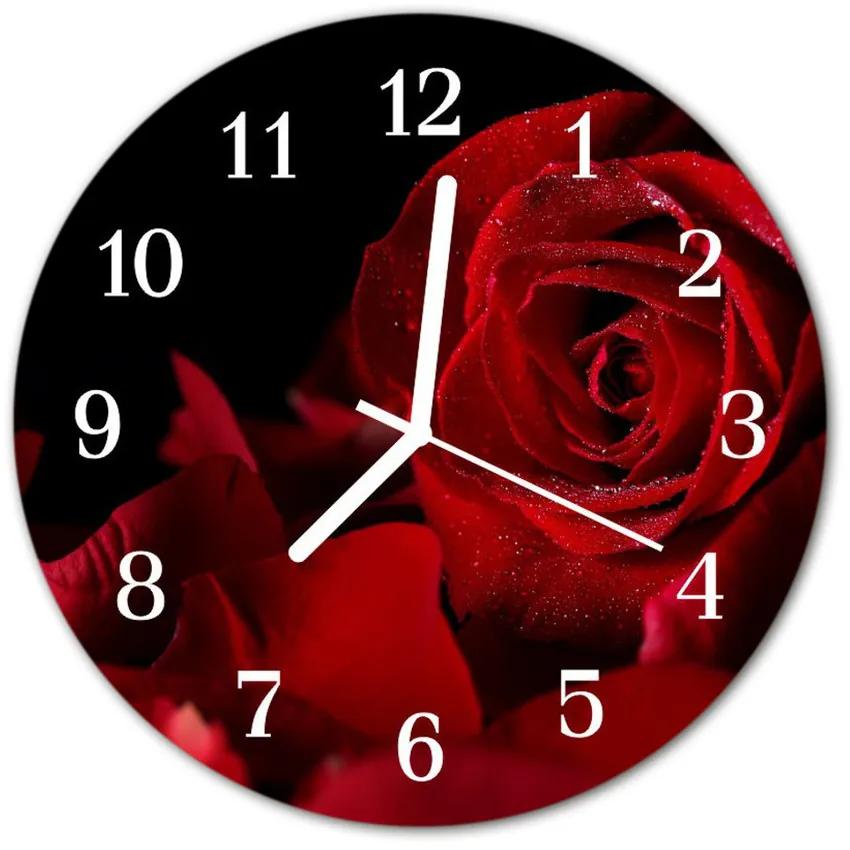 Nástenné skleněné hodiny růže fi 30 cm