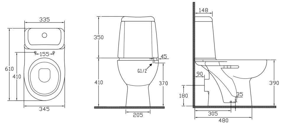 Aqualine RIGA WC kombi, dvojtlačítko 3/6l, zadní odpad, bílá RG601