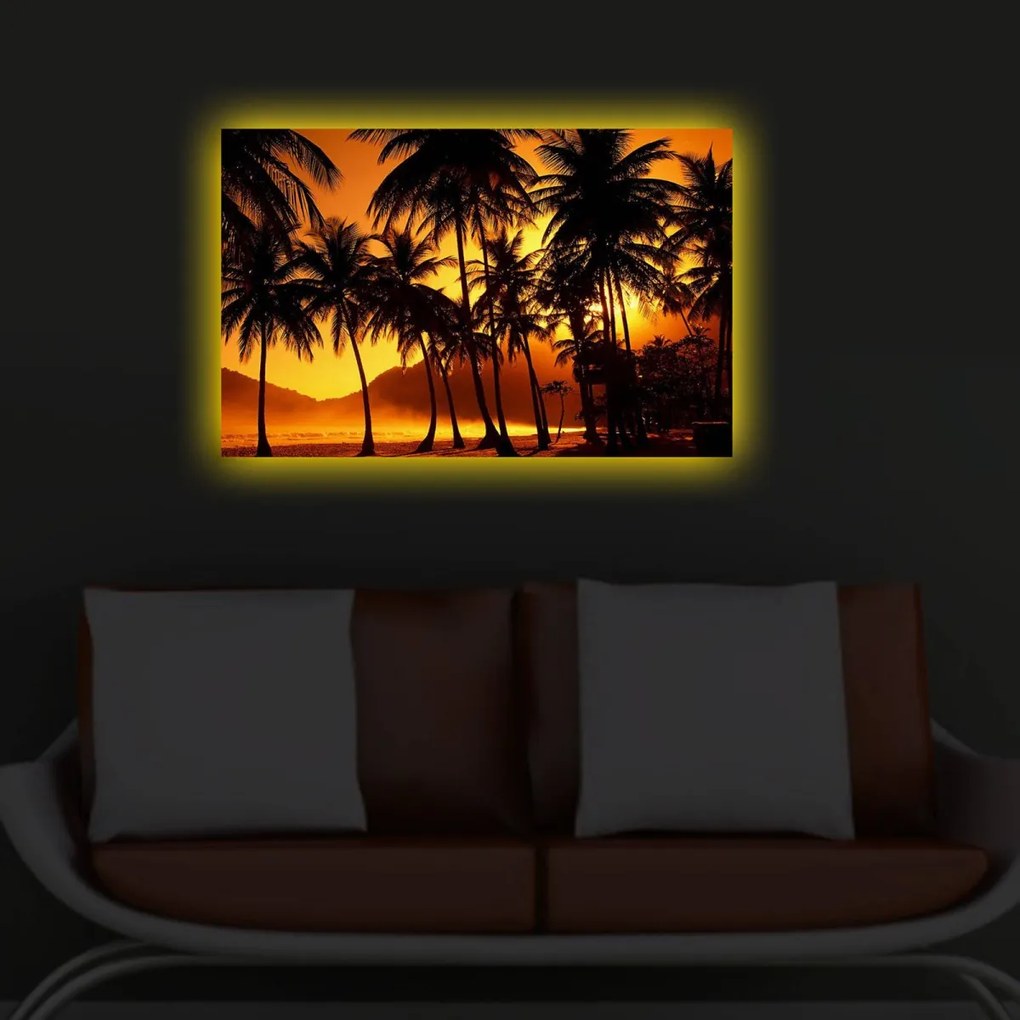 Obraz s LED osvětlením PALMY V ZÁPADU SLUNCE 36 45 x 70 cm