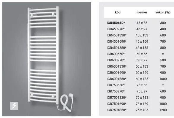 EBS Grande G75185OEW Radiátor elektrický, 75x185cm, bílá