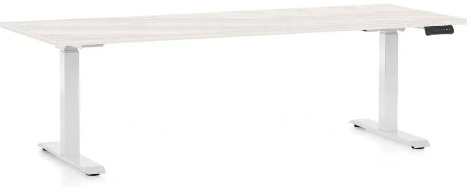 Výškově nastavitelný stůl OfficeTech D, 200 x 80 cm, bílá podnož, bílý jasan
