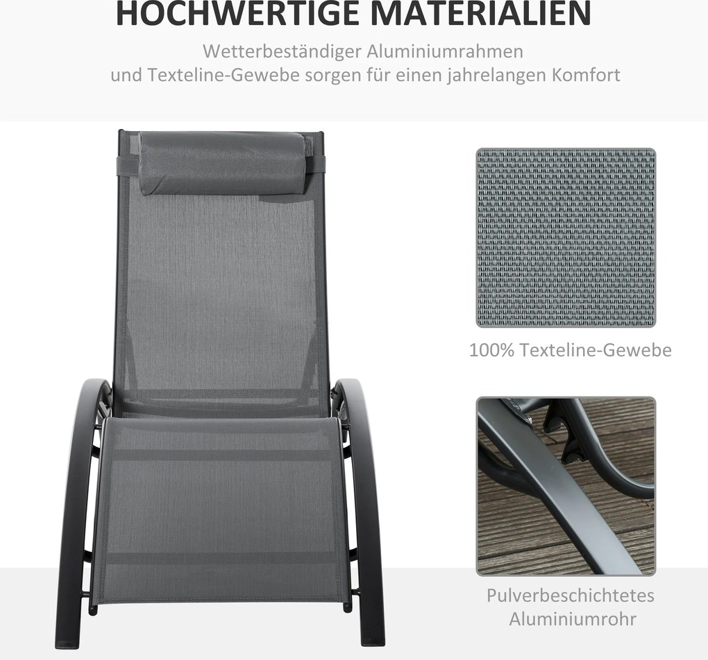 Outsunny lehátko na opalování zahradní lehátko polohovatelné hliníkové polohovatelné křeslo šedé 171x64x82 cm na terasu a balkon | Aosom.de