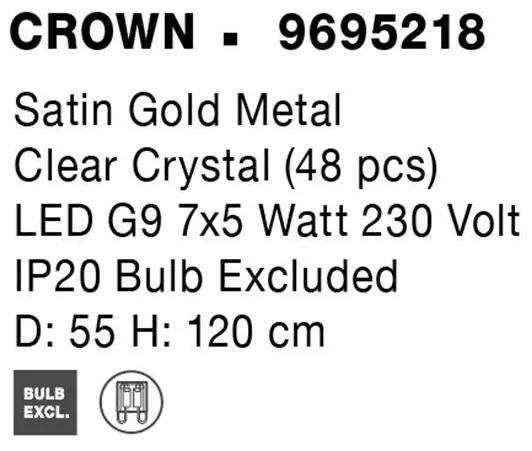 Nova Luce Závěsné svítidlo CROWN saténový zlatý kov čirý křišťál (48 ks) G9 7x5W