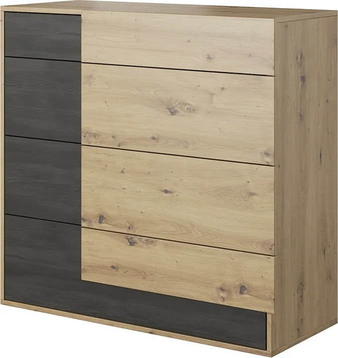 Komoda 4S, dub artisan/černá borovice norská, BAFRA