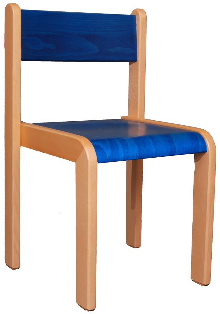 Dětská židlička bez područky 22 cm DE mořená - modré sedátko a opěradlo