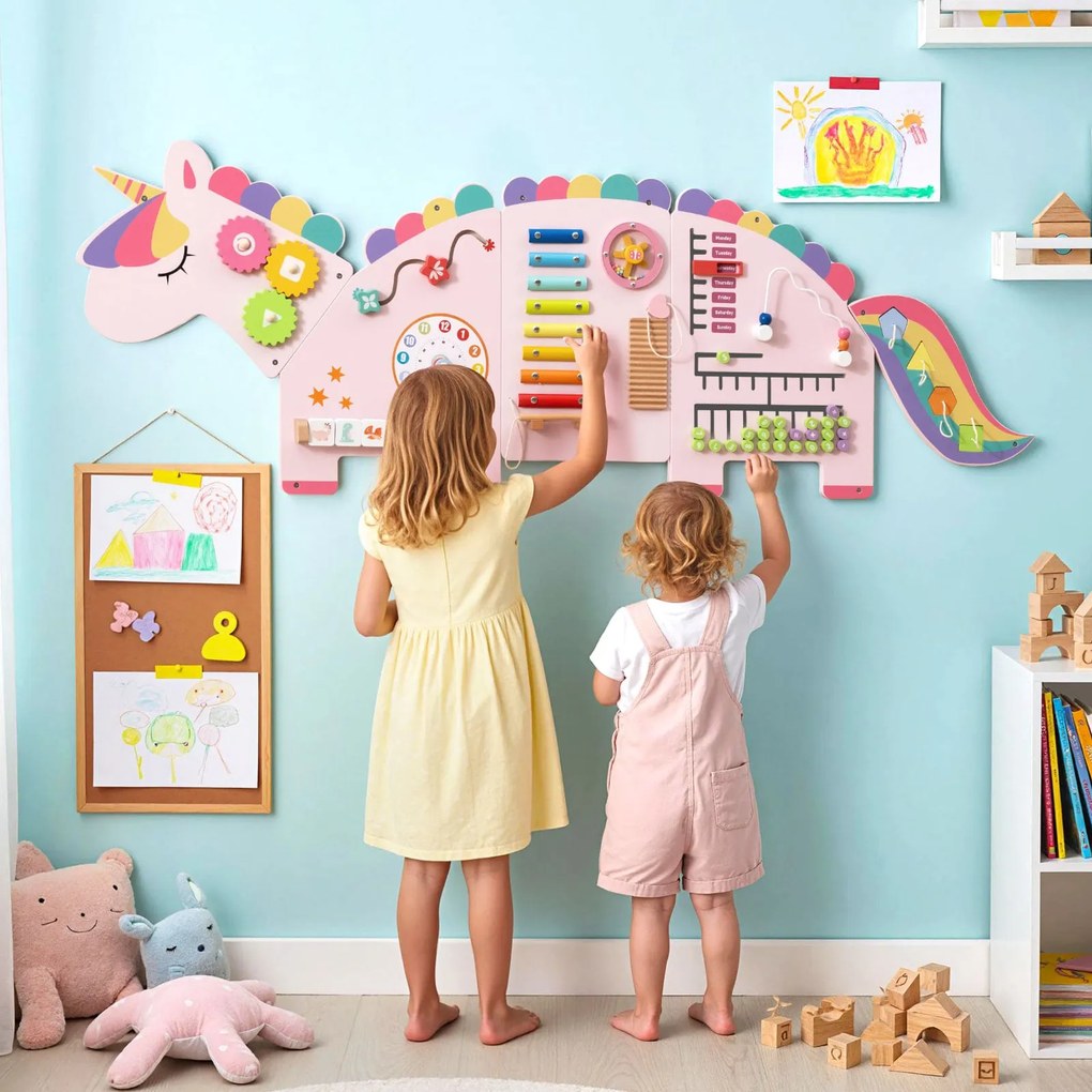 Costway 11 v 1 Unicorn Activity Wall pro raný vývoj Busy Board Panely