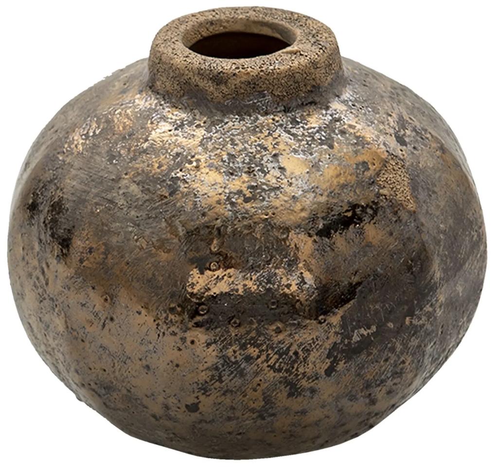 Hnědá keramická váza s bronzovou patinou Leann - Ø 10*8 cm