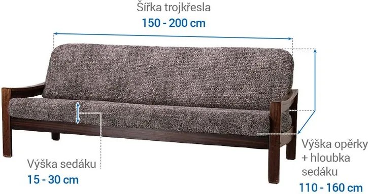 Bielastické potahy MARMO hnědé trojkřeslo s dřevěnými rukojeťmi (š. 150 - 200 cm)
