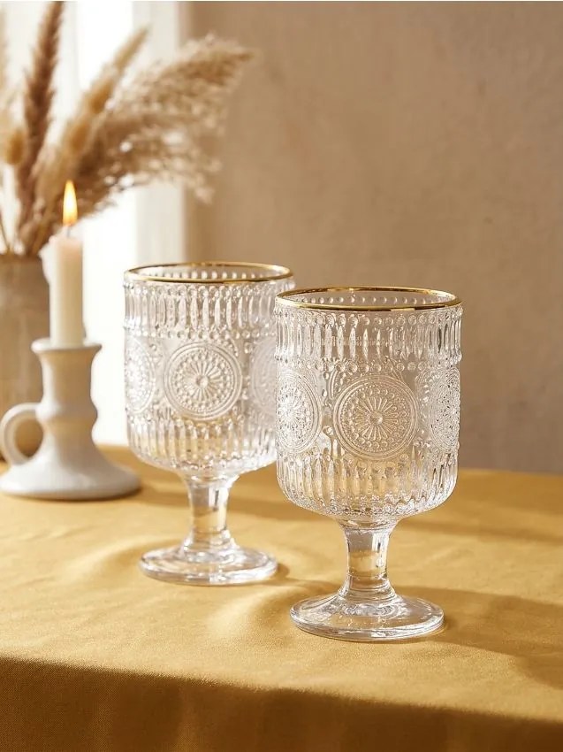 Sinsay - Sada sklenic s reliéfním vzorem a zlatým okrajem 2 pack - clear