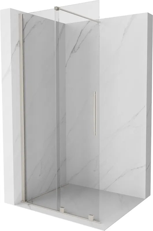 Mexen Velar, sprchová zástěna s posuvnými dveřmi Walk-in 70 x 200 cm, 8mm čiré sklo, broušená ocel, 871-070-000-03-97