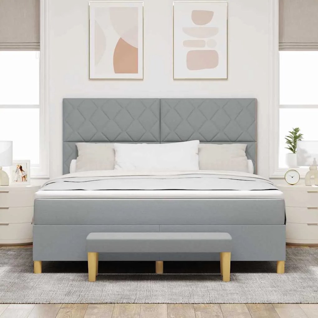 Postel s boxspringem s čelo Světle šedá 200 x 180 cm textil 3344394